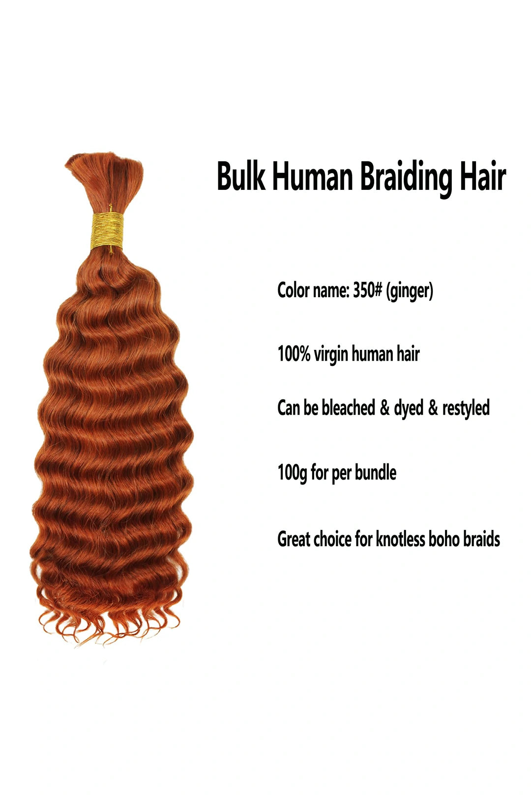 350# Ginge Deep Wave Bulk Human Hair For Braiding BU20