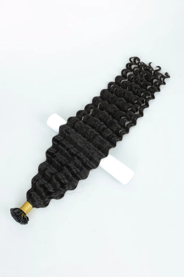 Keratin Bonded Hair Extensions | V-Tip | Black Hair Deep Curly Keratin Bonded Hair Extensions | V-Tip | Black Hair Deep Curly