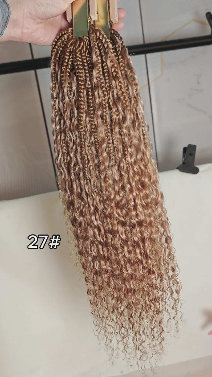 Color 27# Boho Crochet Box Braids with Human Hair Curls Deep Wave BB06