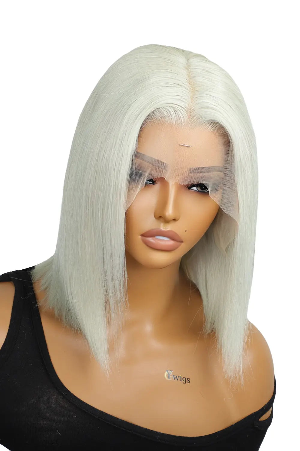 Silver Grey Bob Wig Blunt Cut Shoulder Length Bone Straight