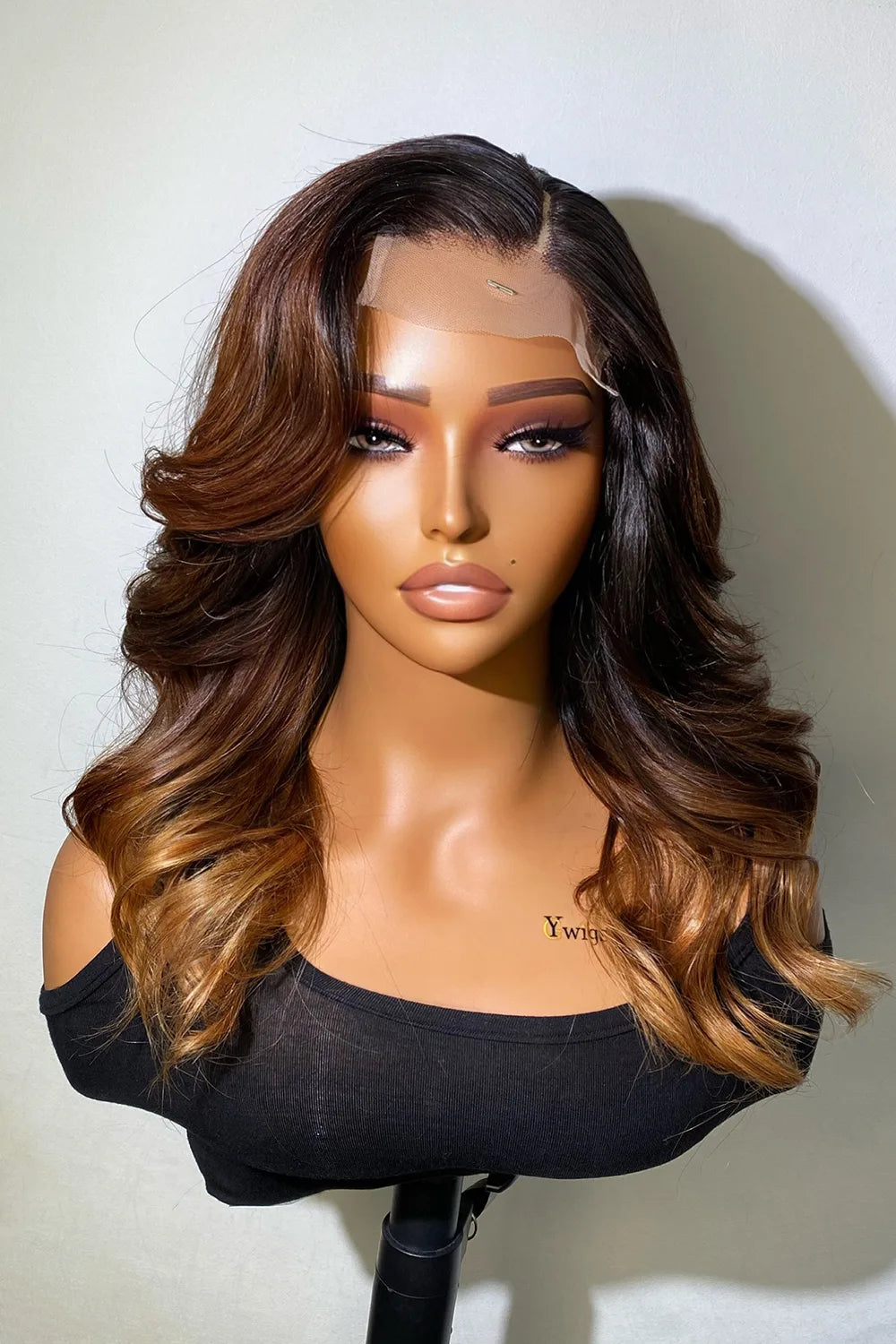 Designer Wigs-Amanda Honey Brown Highlight Ombre 4x4 Lace Wig