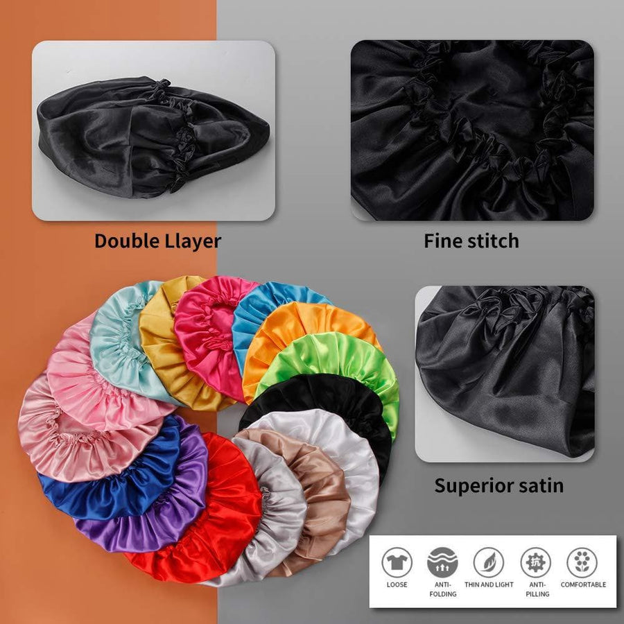 Double Layer Women's Satin Night Sleep Bonnet, High-Grade Elastic Band
